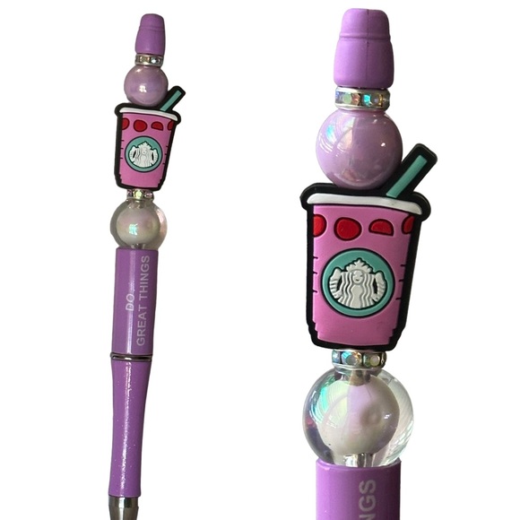 Office | Starbucks Pink Drink Boba Cup Silicone Beaded Focal Crystal ...